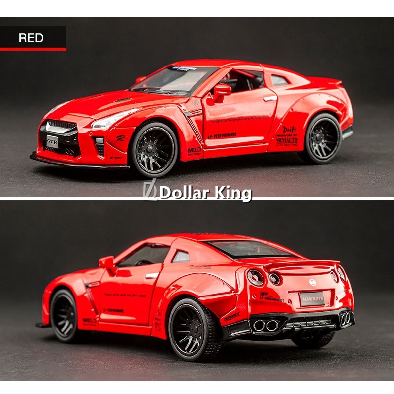 132 AMG Nissan GTR Diecast Vehicle Model Toy Cars Pull Back Car with Sound Light Gift Collection ...