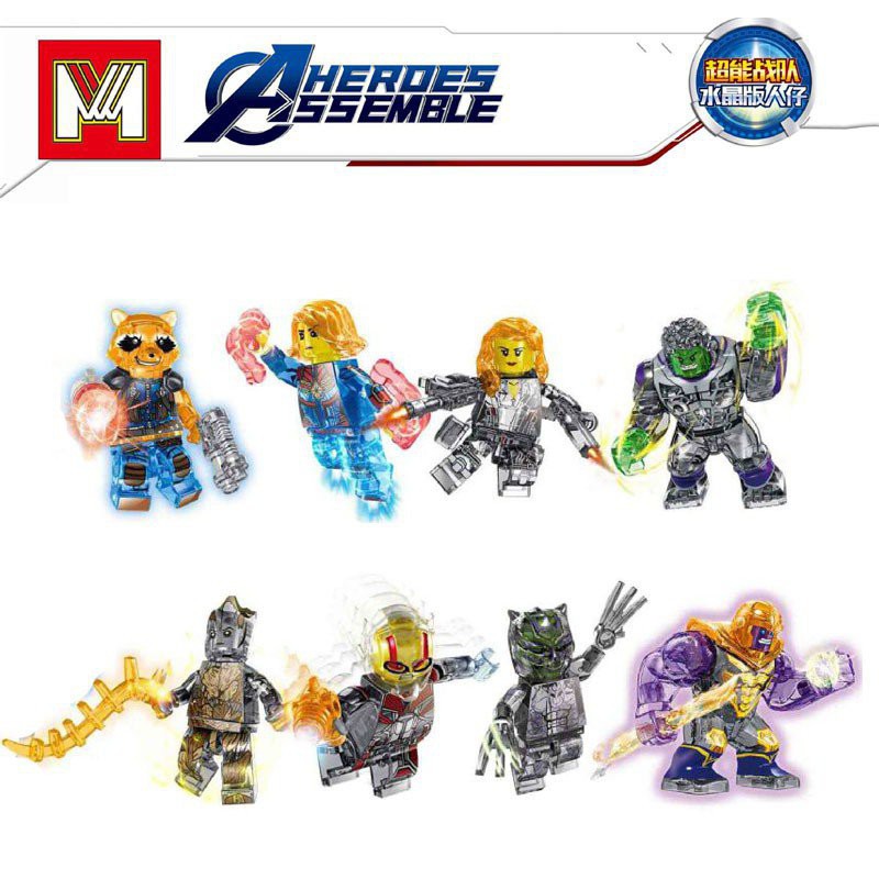 【จุด】16Pcs Crystal Version Super Heroes Blocks Minifigures Set Thanos ...