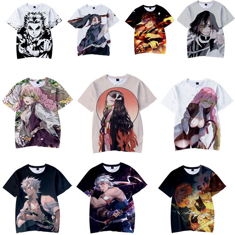 ROUND คอลูกเรือใหม่ เสื้อยืดแขนสั้น พิมพ์ลายอนิเมะ Ghost Slayer Blade ...