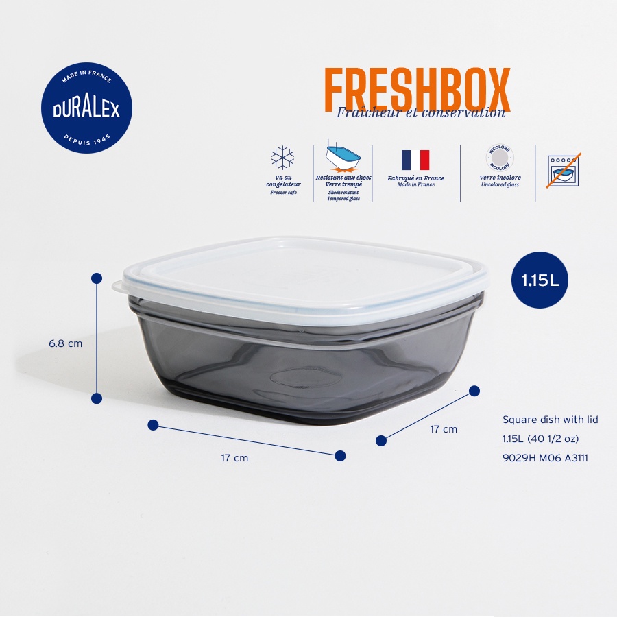 Duralex กล่องใส่อาหาร เวฟได้ รุ่น FRESHBOX Square dish with lid ขนาด 1.15L - duralexofficial ...
