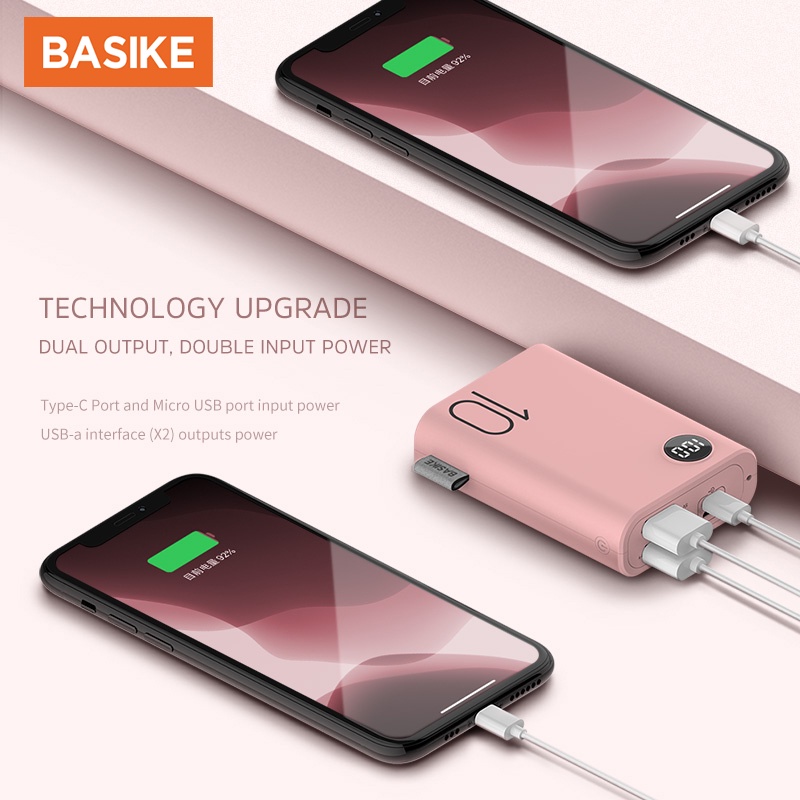 Ready StockBASIKE Mini Power Bank Dual USB LED 10000 mAh Cell Phone Powerbank Portable Charger ...