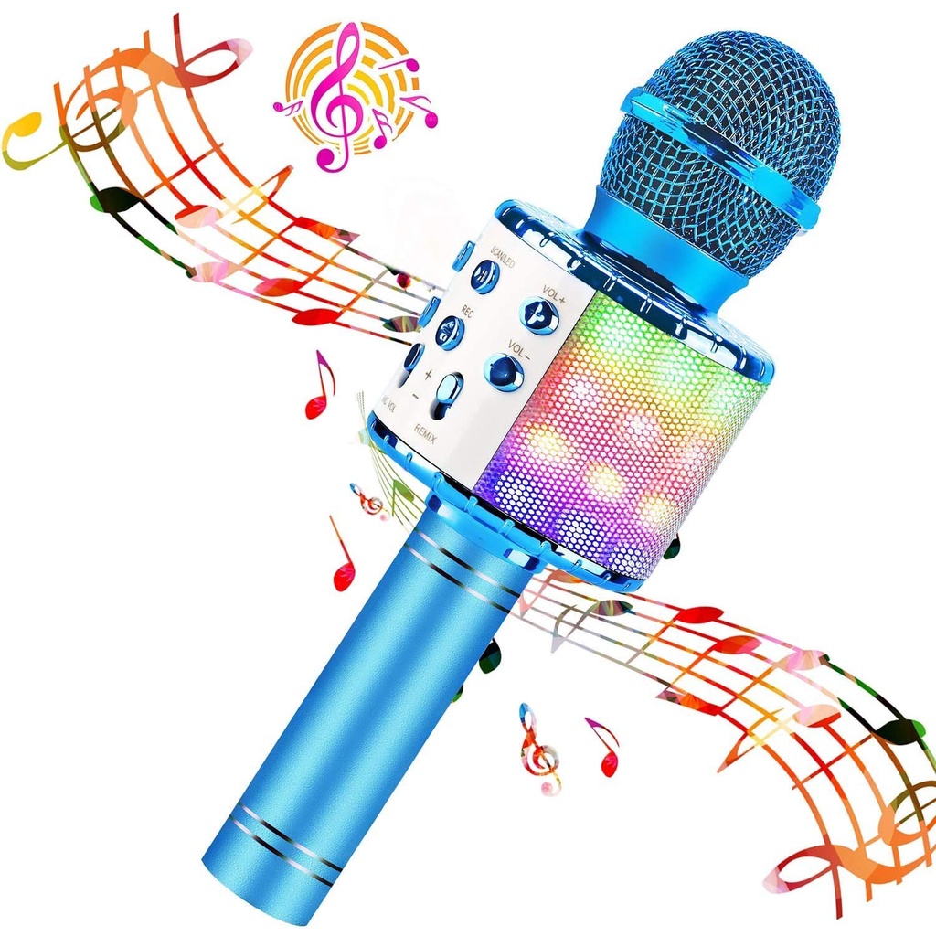 BWireless 4 in 1 Bluetooth karaoke microphone with LED light portable ...