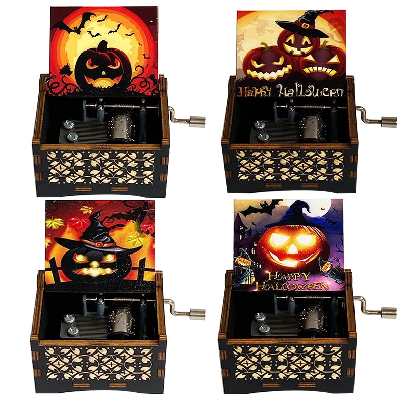 Halloween Wooden Music Box, Christmas Hand-Carved Wooden Music Box Gift ...