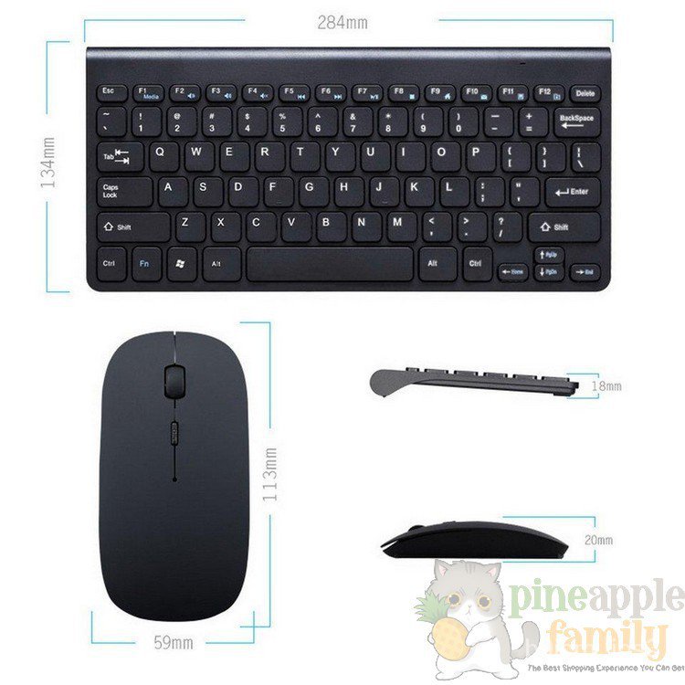 2CrU Simple Ultra-Slim Black USB Mini Wireless Keyboard and Mouse Combo ...