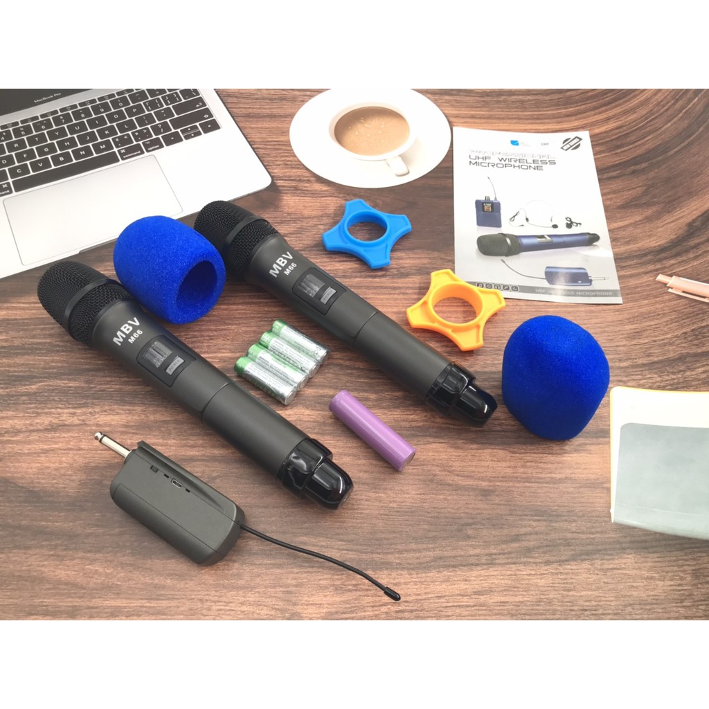 MBV ไมค์โครโฟน ไมล์ลอยคู่แบบพกพา รุ่น M66 ชุดรับ-ส่งไมโครโฟนไร้สาย Wireless Microphone UHF ปรับ ...