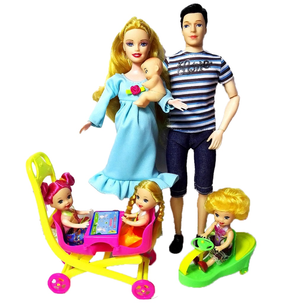 Fashion Doll Toys Family 6 People Dolls Suits 1Mom1Dad 3 Little Kelly ...