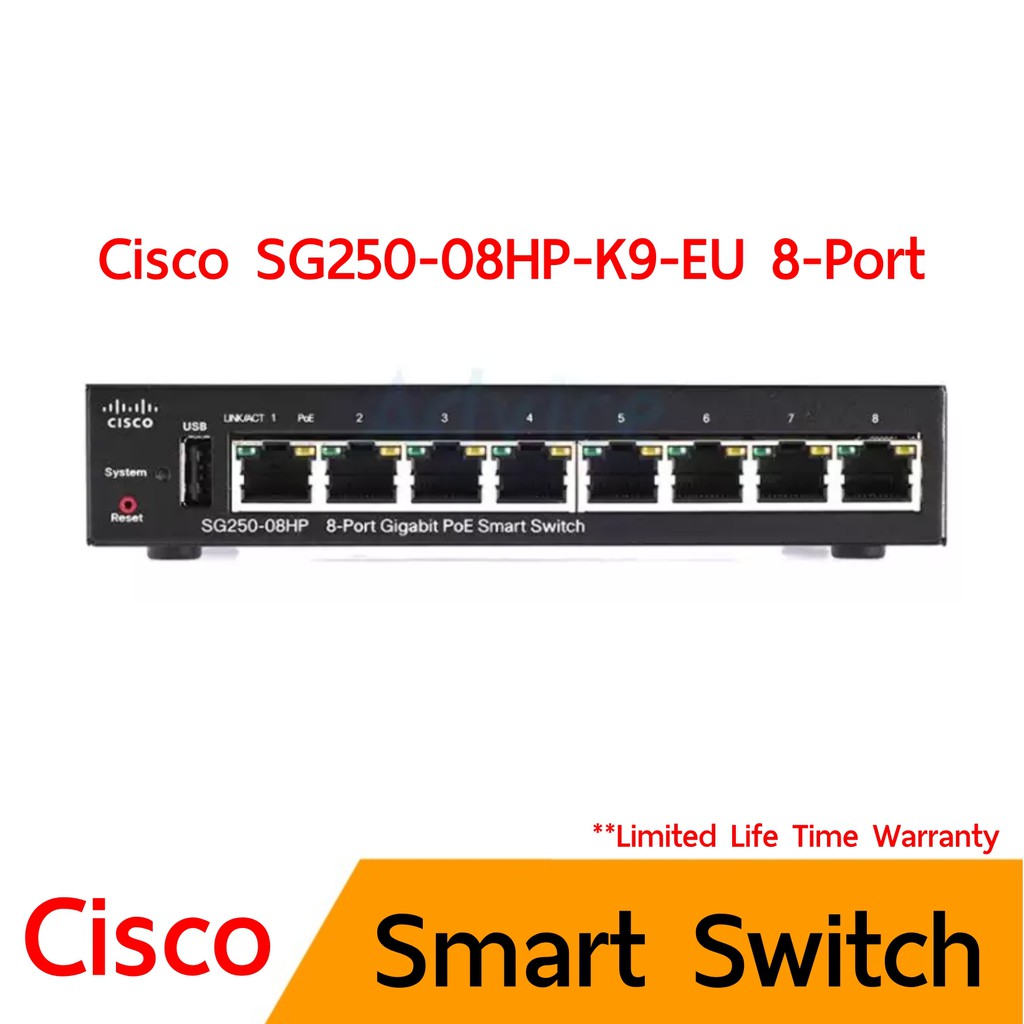 Cisco SG250-08HP-K9-EU 8-Port Gigabit PoE Smart Switch สินค้าใหม่ พร้อมส่ง - tech789 - ThaiPick