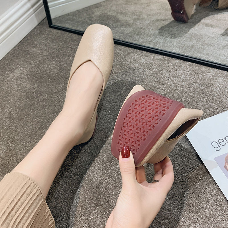 Single shoes women's flat bottom 2020 spring lady beanie spring square ...