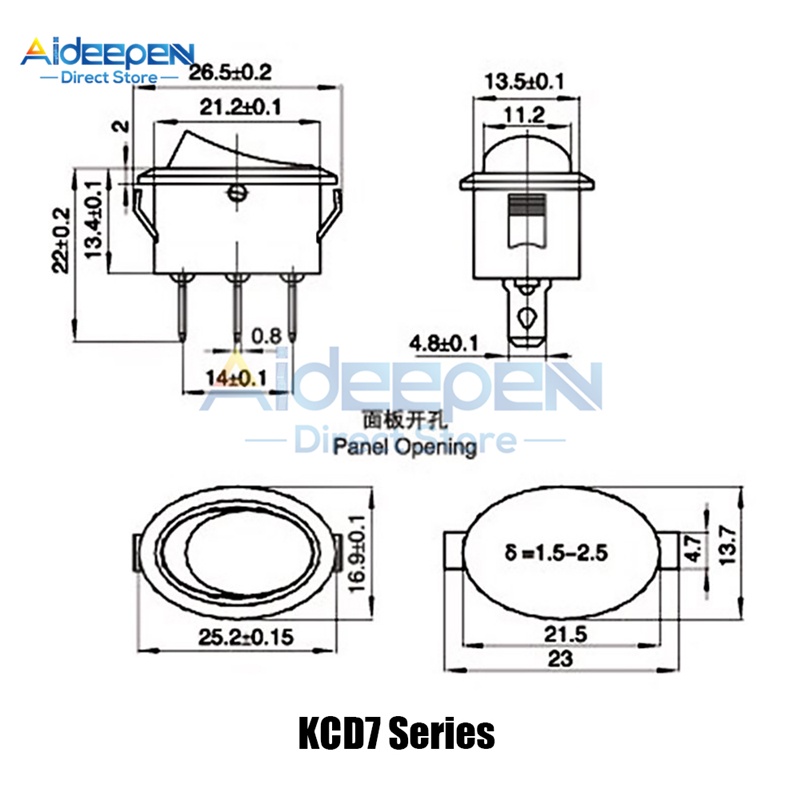 5 ชิ้นล็อต KCD7 รูปไข่ Push ปุ่ม Rocker Switch 6A250V 10A125V 26x14mm ...