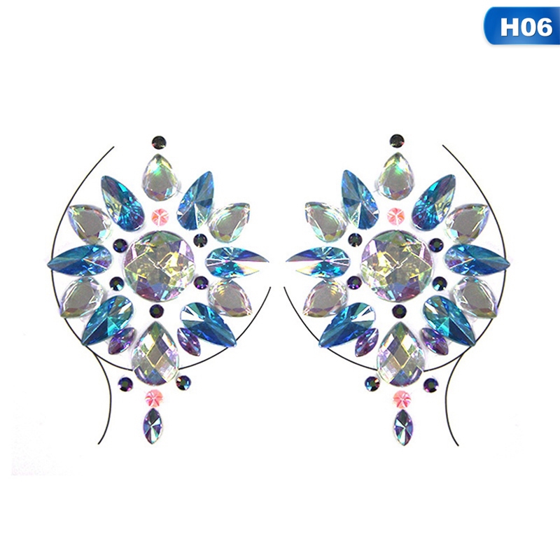 Glitter Boobs Chest Body Jewel Art Peel Stick on Gem Rhinestone Crystal ...