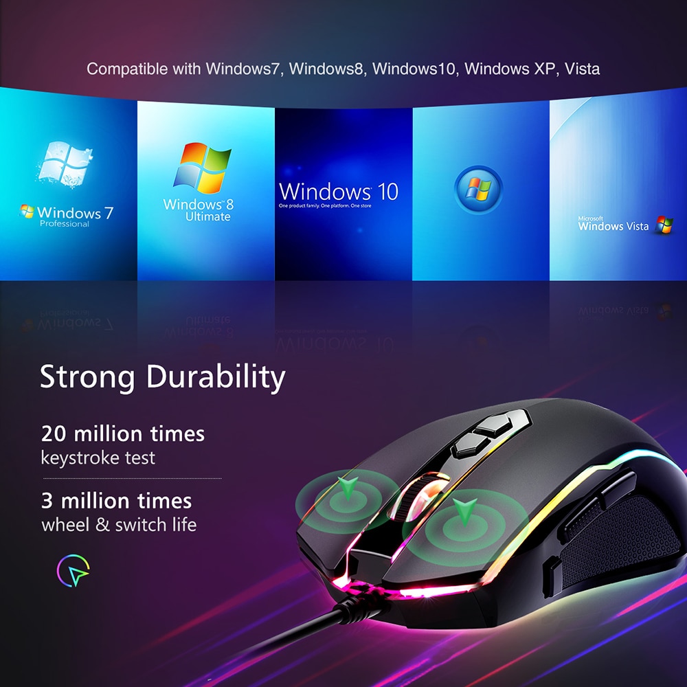 VicTsing T16 Wired Gaming Mouse 8 Programmable Button 7200 DPI USB ...