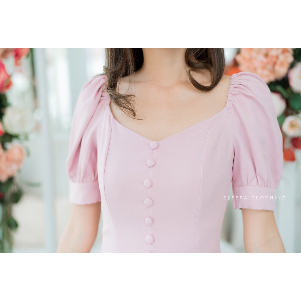 เดรสออกงาน เดรสทำงานเดรสผ้าเปเป้เนื้อผ้าดี คอแต่งหยัก แขนป่องทรงตุ๊กตา จั๊มไหล่ DR039-2 ...