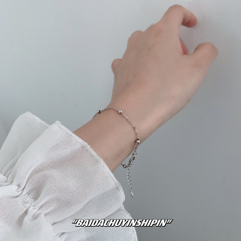 ins เครื่องประดับสไตล์เรียบง่าย s925 สร้อยข้อมือลูกปัดเงินอารมณ์ขนาดเล็กใสสไตล์มินิมอล ...