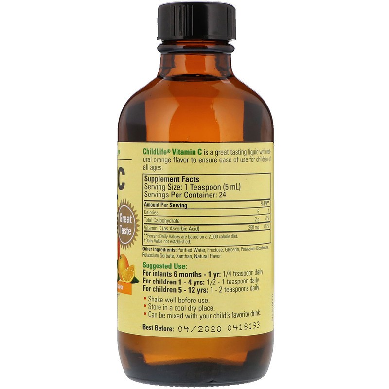 ChildLife Essentials Liquid Vitamin C Natural Orange Flavor 4 fl oz ...