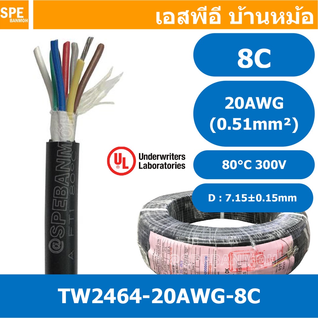 [ 1 เมตร ] TW-2464-20AWG-8C สายมัลติคอร์ 8 คอร์ ขนาด 20AWG 8C x 20AWG ...
