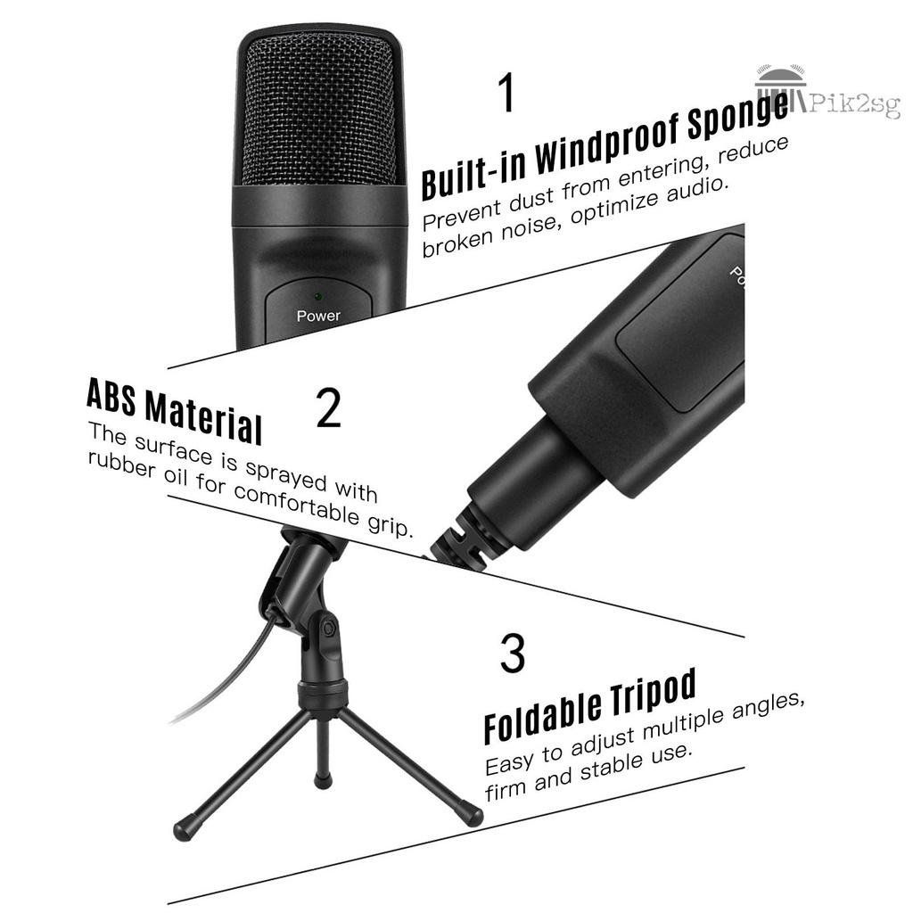 pik2sg USB Microphone Computer PC Desktop Microphone Condenser Mic with ...