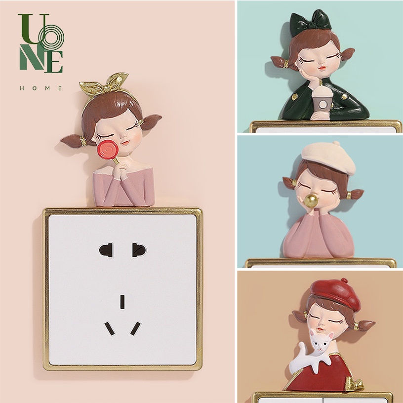 UoneHome พร้อมส่ง H044 สติกเกอร์แต่งบ้าน ตัวการ์ตูนติดสวิสซ์ไฟ เด็กสาว ...