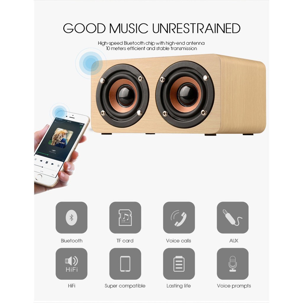 Wooden Wireless Bluetooth Speaker Portable HiFi Shock Bass TF Card ...