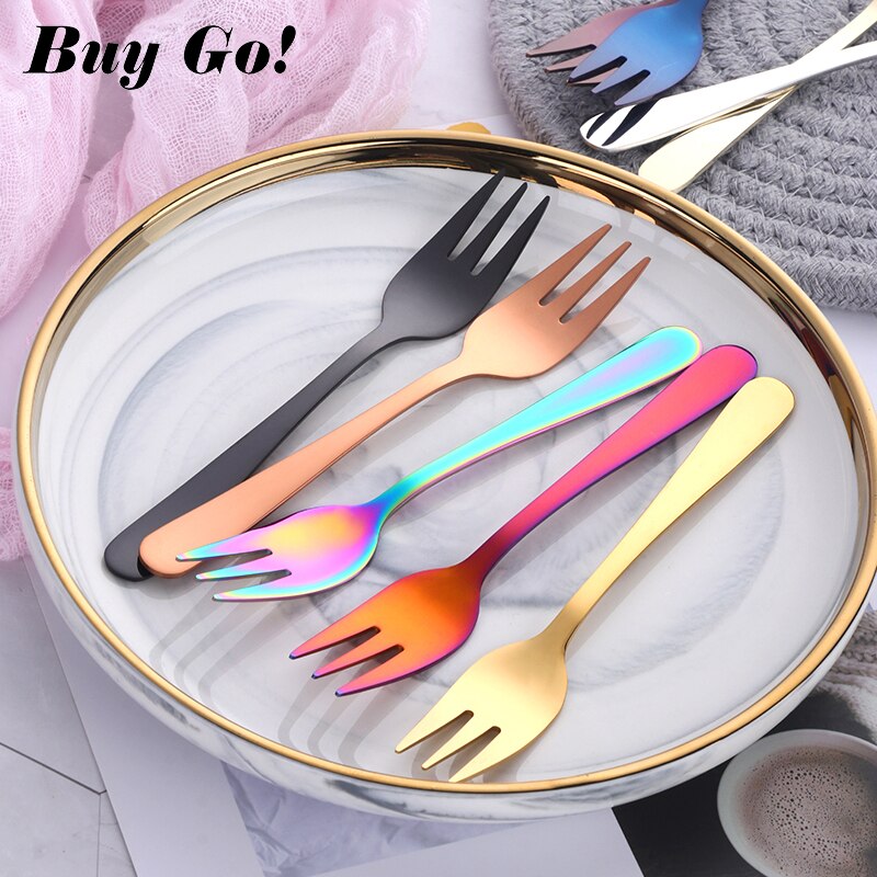 2pcs Tea Fork Set 188 stainless steel Small Fruit Fork Set Gold Dessert ...