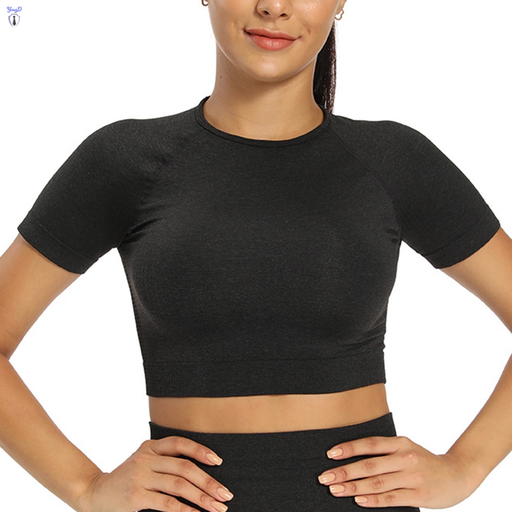 Short Yoga Top Sleeves Crop Tank Breast Lifting Sports Bra and seamless ...