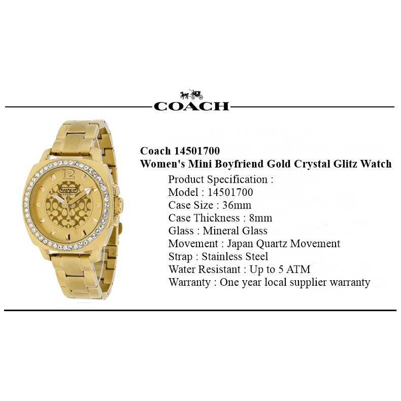 Coach นาฬิกาข้อมือขนาดมินิสีทองสําหรับผู้หญิง 14501700 - brandwatch1.th ...