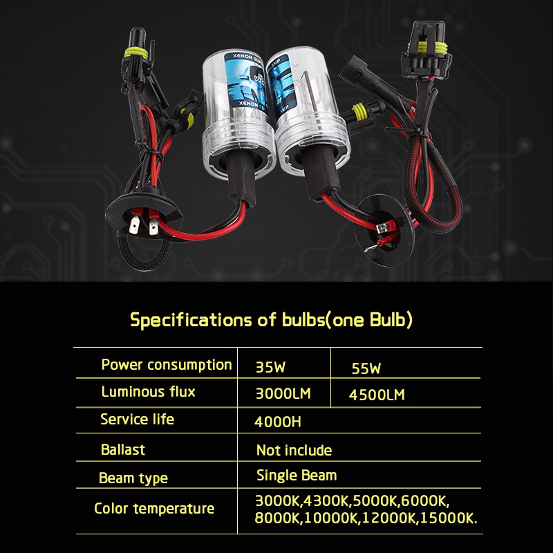 1Pair Car Headlight HID Xenon H7 Bulb 55W 3000K 4300K 5000K 6000K 8000K ...