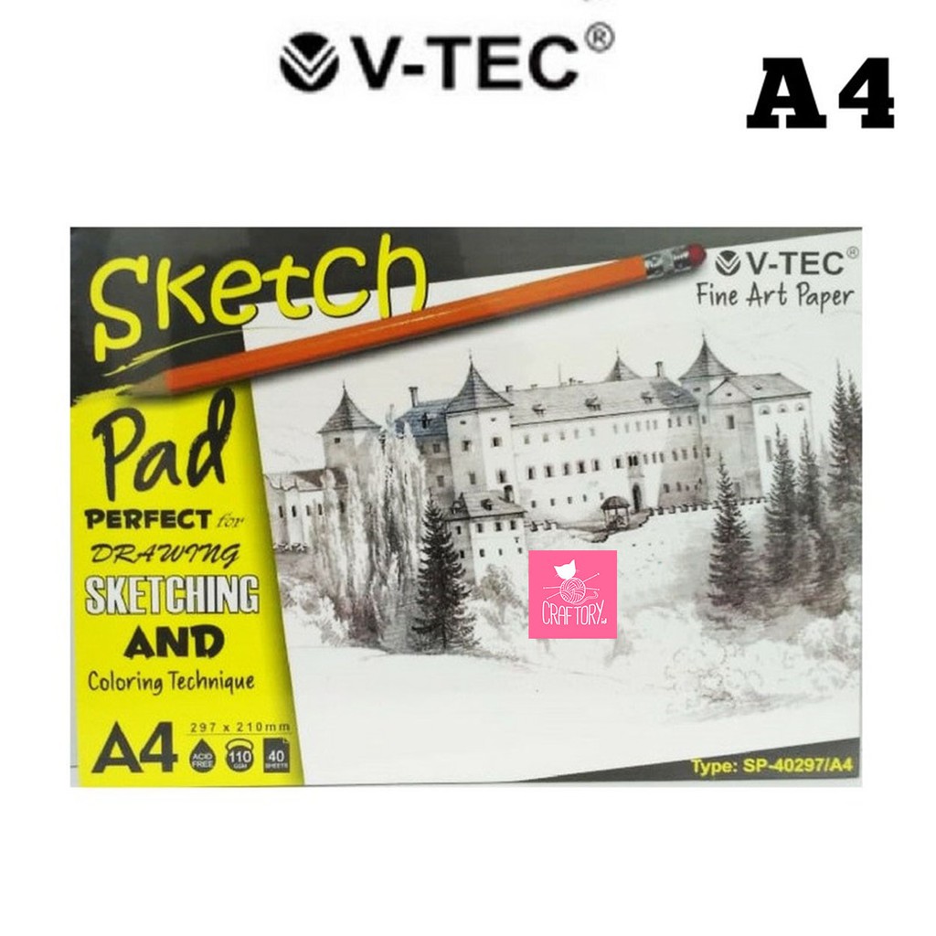 V-tec Sketch Pad A4-40 แผ่นบอร์ดสําหรับใช้ในการวาดภาพ (110gsm) Vtec ...