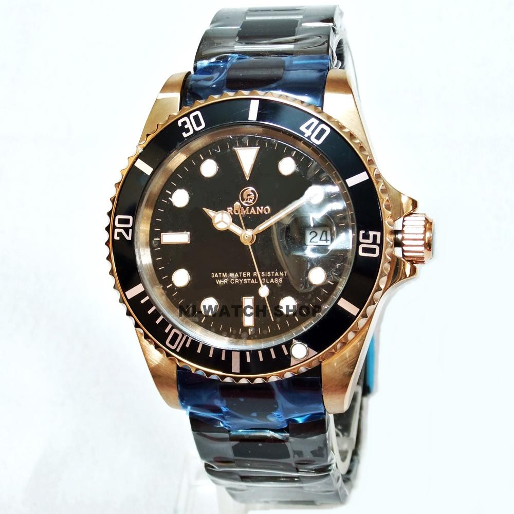 COD เก็บเงินปลายทาง นาฬิกาข้อมือ ROMANO แท้ เรือน PINK GOLD สายสเตนเลส ...