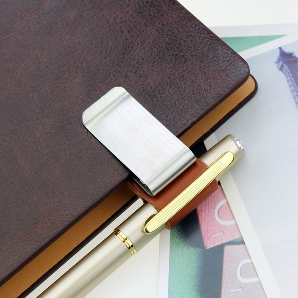 FS Metal PU Leather Pen Holder Useful Clip Pen Traveler Notebook Diary ...