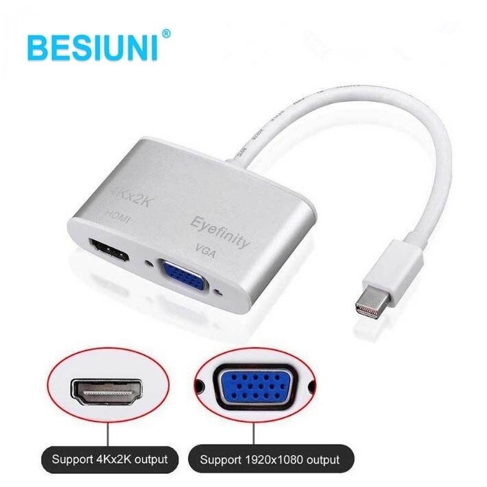 Mini DP Display Port Thunderbolt Adapter Cable to 4k*2k HDMI/VGA 2 in 1 ...