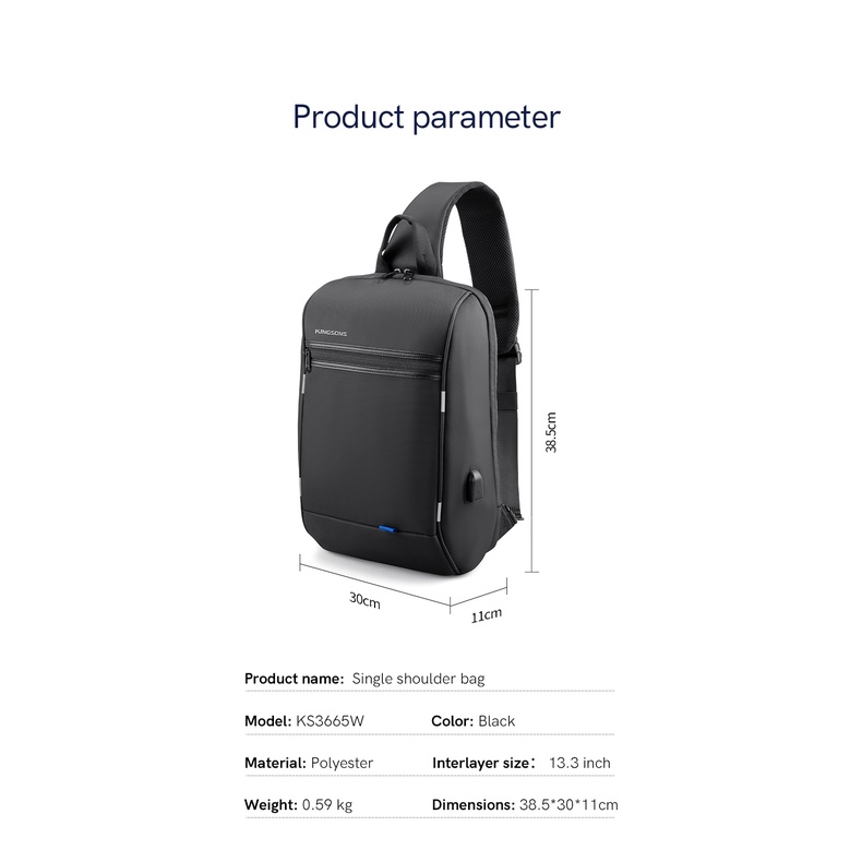 NewKingsons 13.3 Inch Sling Bag Anti-theft USB Charging Messenger Chest ...