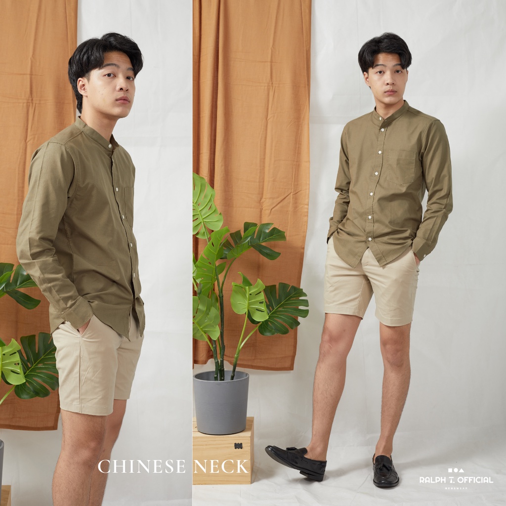 (ไซส์ M-4XL) เสื้อเชิ้ตคอจีน แขนยาว ผ้า OXFORD รุ่น CHOW LONG-SLEEVE ...