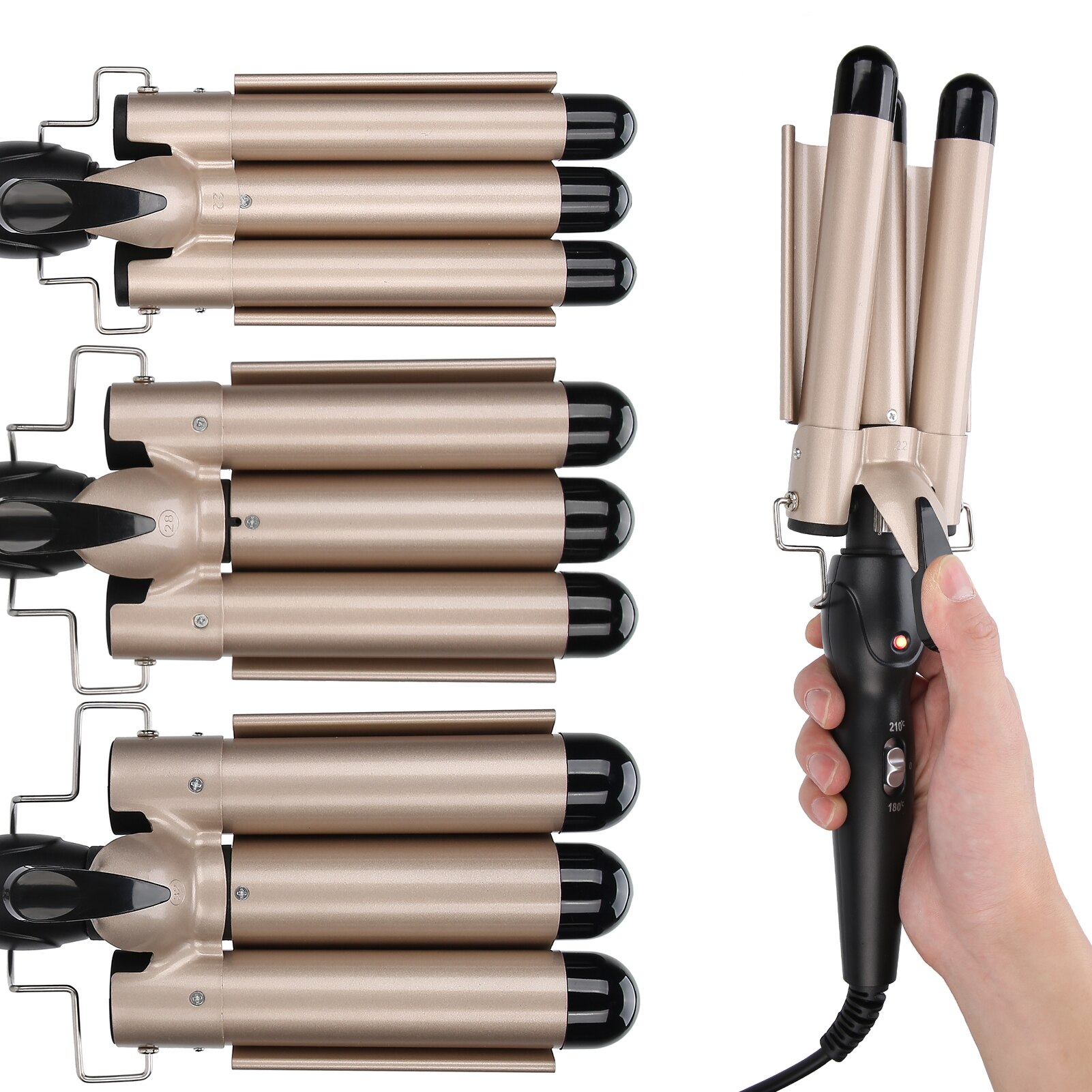 2 Gear Adjustable Electric Hair Curling Iron Ceramics Triple Barrel ...