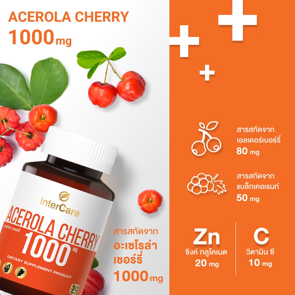 จับคู่ InterCare Acerola Cherry 1000 mg อะเซโรล่า เชอร์รี่ วิตามินซี และ Zinc plus มัลติวิตามิน ...