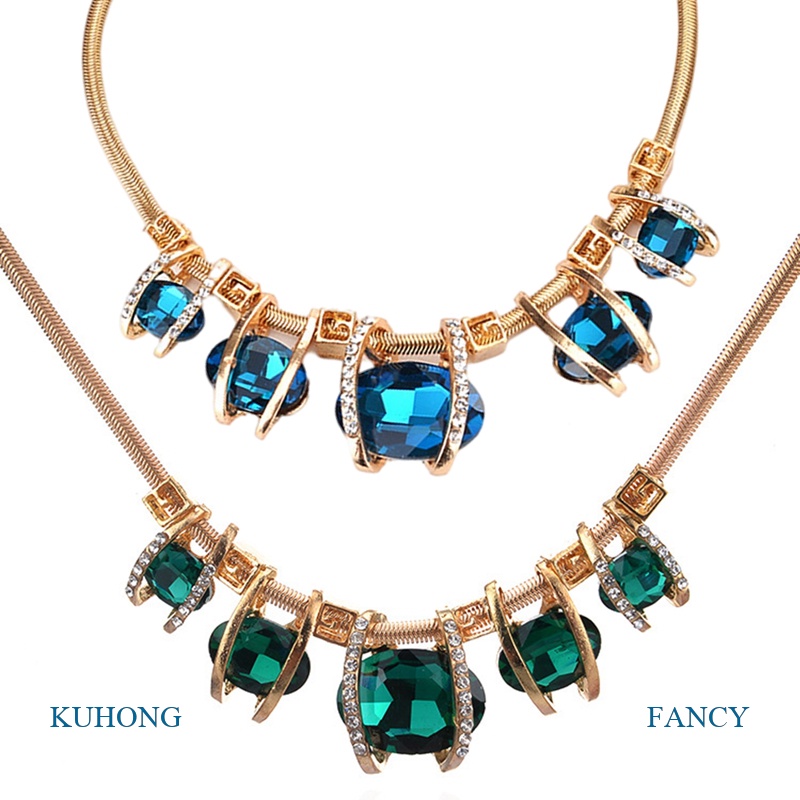 Kuhong ผู้หญิง คริสตัล จี้ โซ่ทอง โชคเกอร์ ความงาม สร้อยคอเอี๊ยม ...