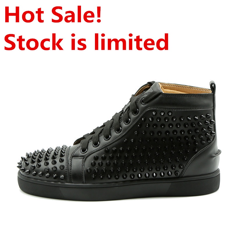 Men Spike Stud leather casual shoes rivets sneaker lace up flat high ...