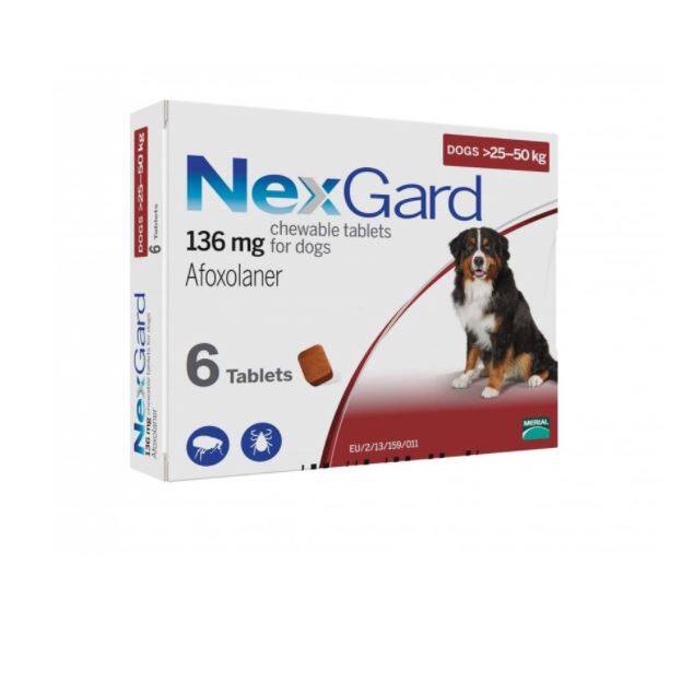 Nexgard กำจัดเห็บหมัดสำหรับสุนัขน้ำหนัก 25-50 kg 1กล่อง x 3 เม็ด สีขาว ...