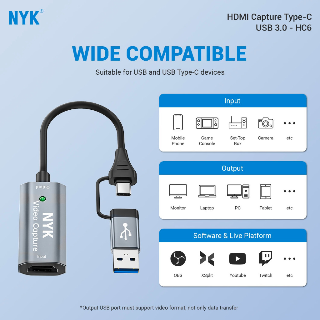 Nyk Video Capture สาย HDMI OTG USB Type C ถึง HDMI HC-6 - mantapbaru.th ...