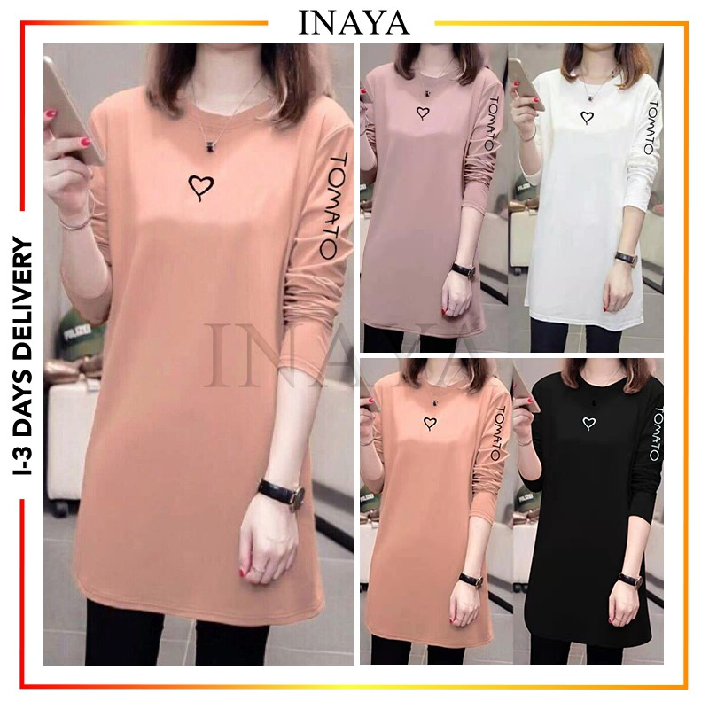 Inaya เสื้อยืดคอกลม แขนยาว ทรงหลวม สไตล์เกาหลี DR00125 - inayabeautyfs ...