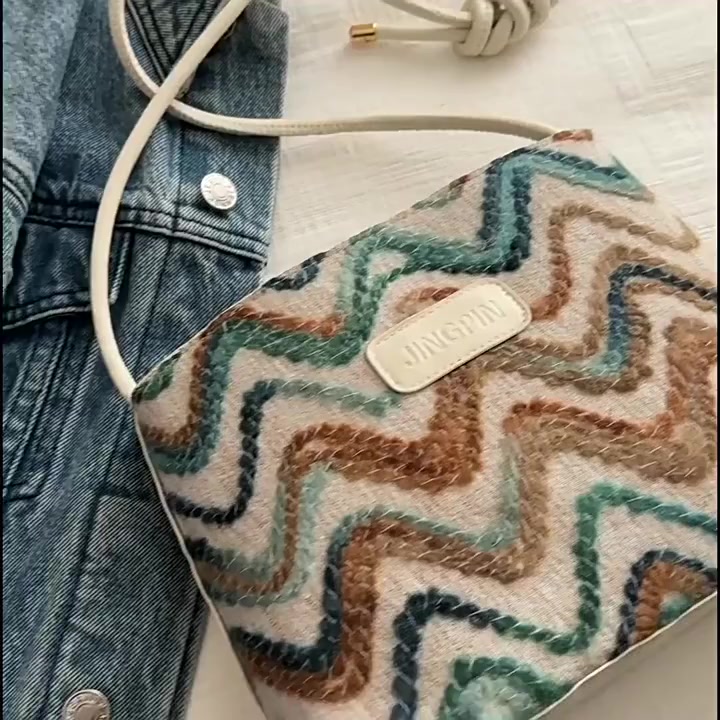 Sevenhome3e Wave Tote Bag, Letter Nylon Stripe Shoulder Bag, Casual Handbag Zipper Patchwork ...