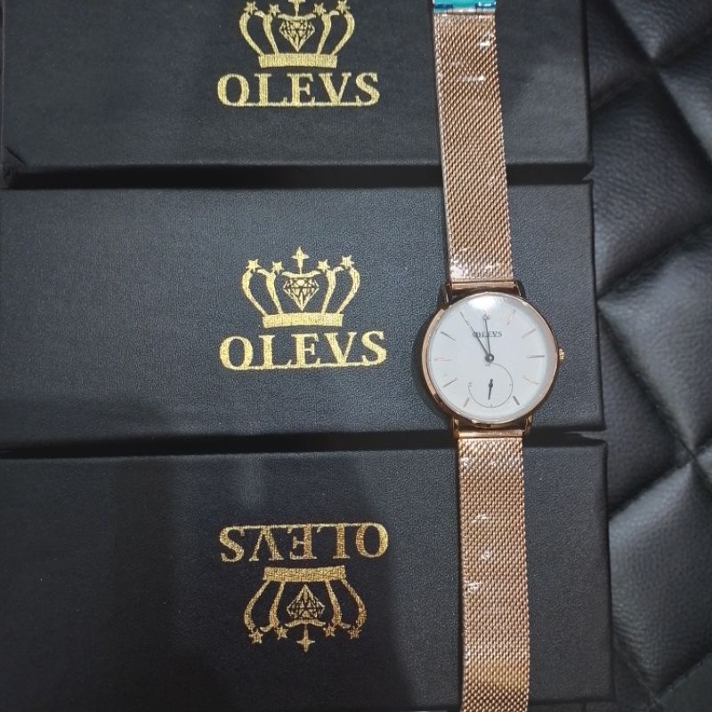 OLVESนาฬิกาผู้หญิง ข้อมือQUARTZกันน้ำสีพิ้งโกลด์สายสแตนเลสแบรนด์แท้ ...