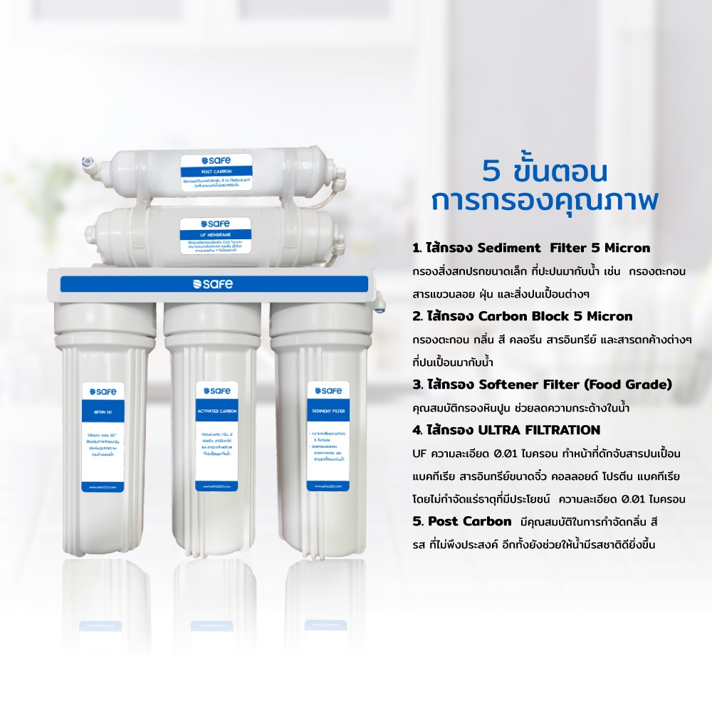 SAFE เครื่องกรองน้ำดื่มเซฟ 5 ขั้นตอน ระบบ UF รุ่น UF-5S เหมาะสำหรับกรองน้ำประปา - safewater ...