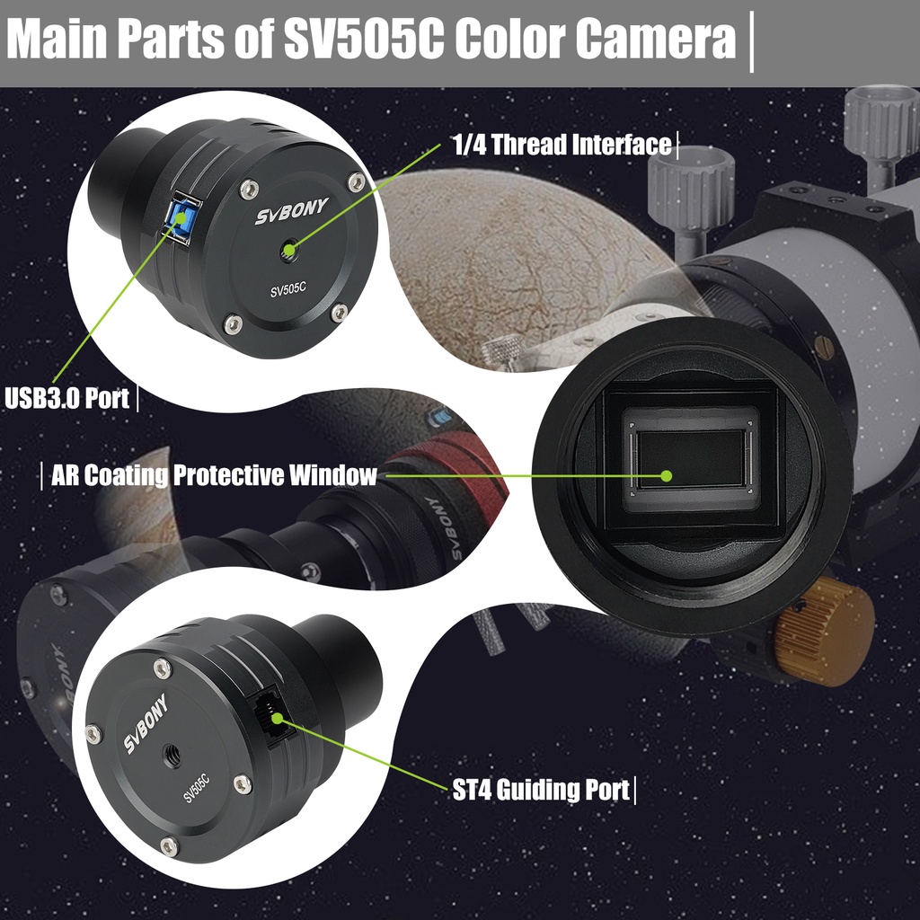 Svbony SV505C กล้องไกด์ดาวเคราะห์สี USB3.0 IMX464 4.2 ล้านพิกเซล สําหรับ การถ่ายภาพดาราศาสตร์ ...