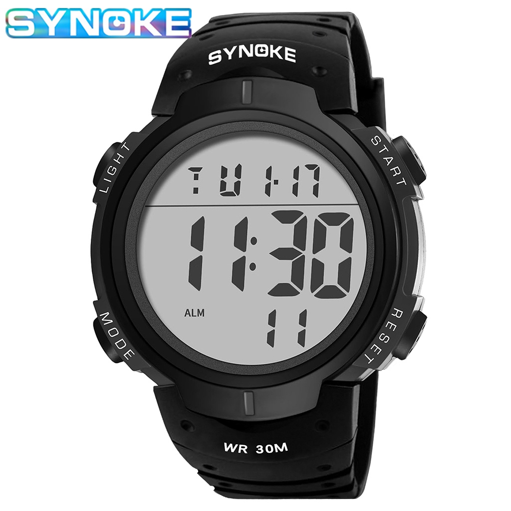 SYNOKE นาฬิกาผู้ชายโครโนกราฟนับถอยหลังกันน้ำ LED ดิจิตอลนาฬิกา ...