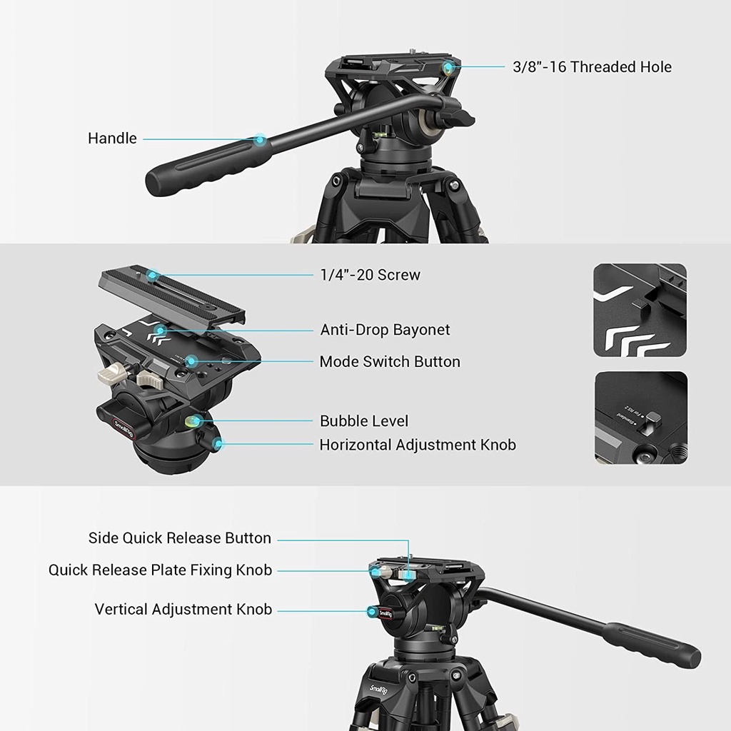 SmallRig AD-01 Video Tripod System 73 Heavy Duty Tripod with 360 Degree ...