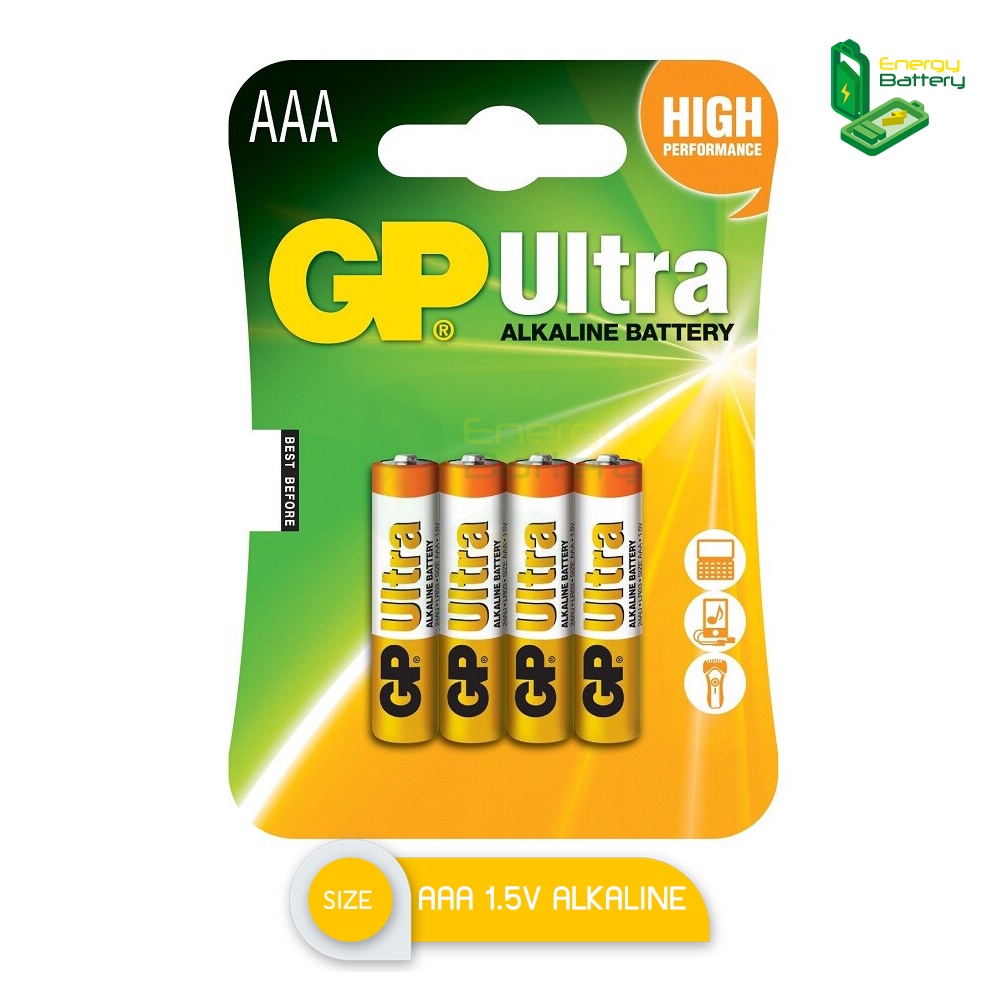 GP Ultra ALKALINE BATTERY ถ่าน AAA 1.5V 1แพ็ค 4ก้อน LR03 24AU-2U4 - energy_battery - ThaiPick