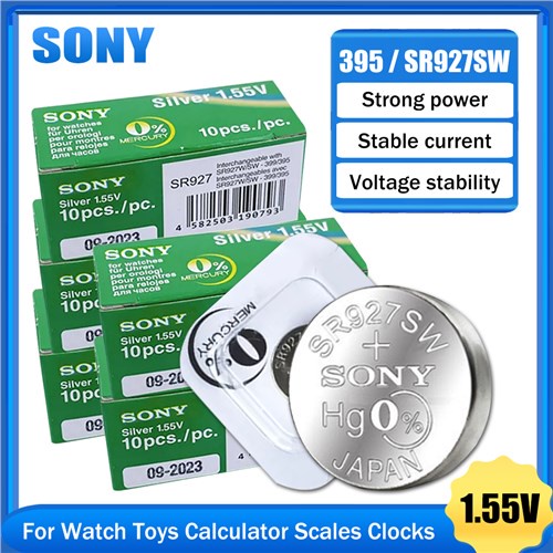 10 50PCS SONY 395 399 SR927SW 1.55V Silver Oxide Battery For Watch ...