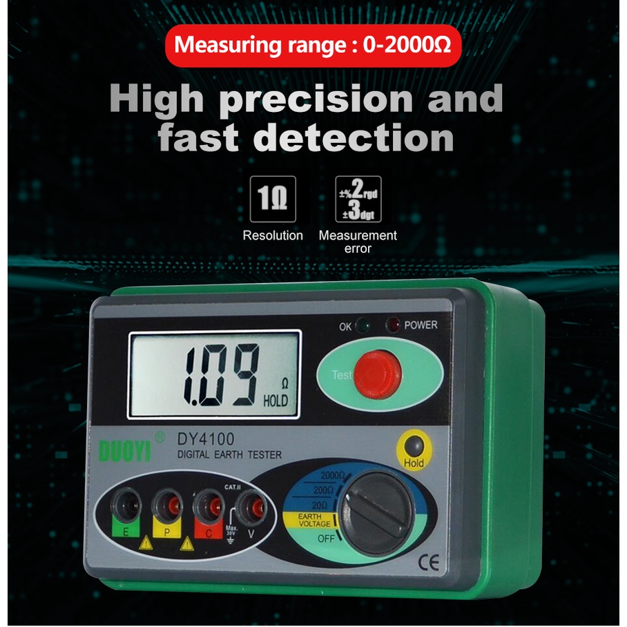 Duoyi DY4100 เครื่องทดสอบความต้านทานดิน เมกะโอห์มมิเตอร์ดิจิทัล 0-2000 ...