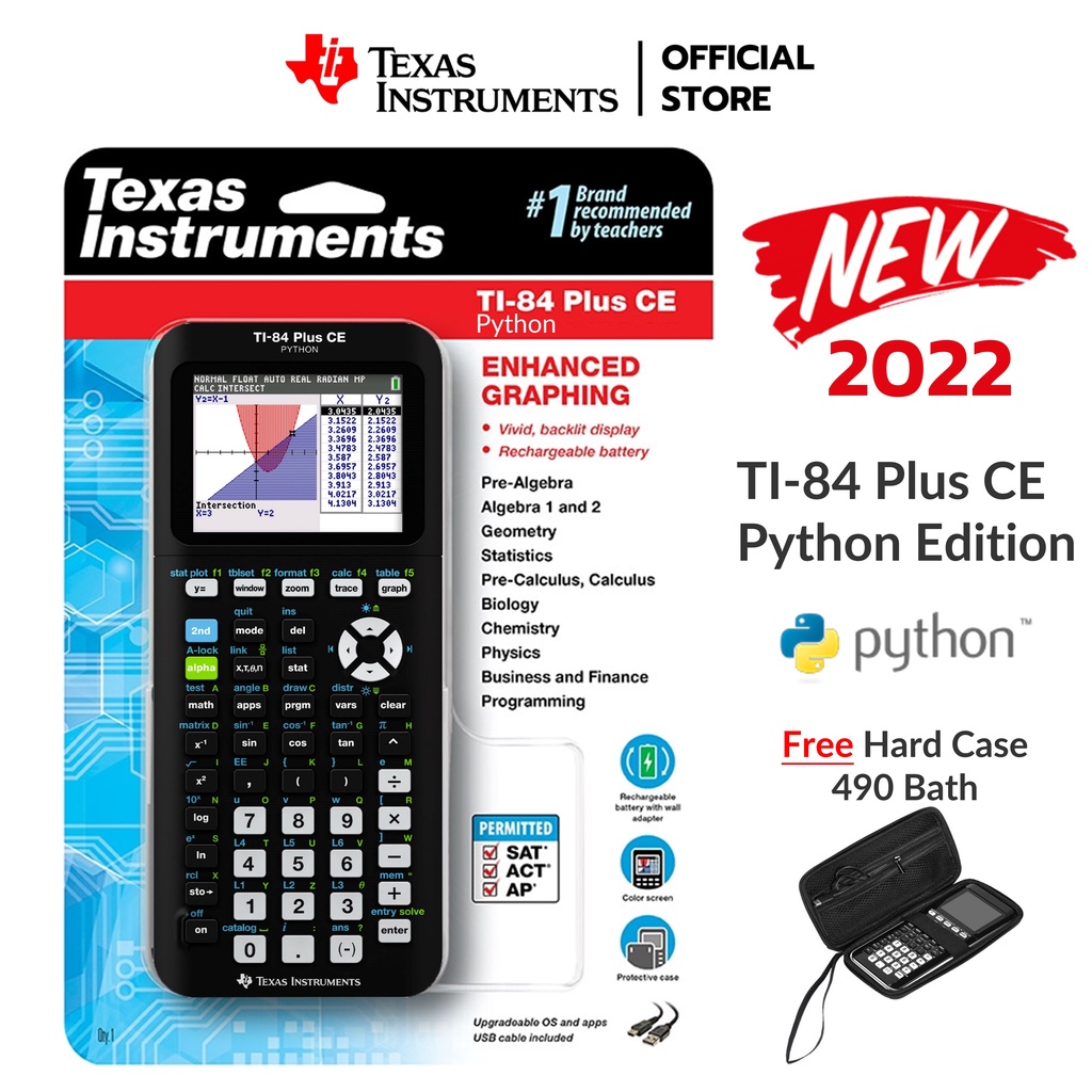 New 2022 Python Edition Free Hard CaseTexas Instruments TI-84 plus CE ...