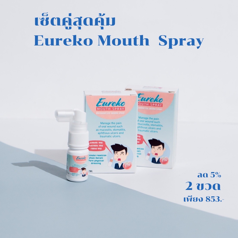 สเปรย์พ่นปาก บรรเทาอาการเจ็บแผลร้อนใน และมือเท้าปาก 2 ขวด Eureko Mouth ...